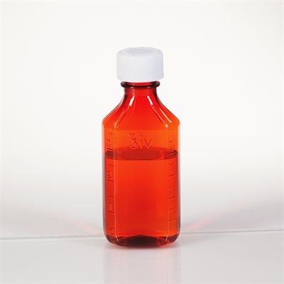 AMBER PLASTIC OVAL MEDICINE BOTTLE 4OZ. 100 / CS