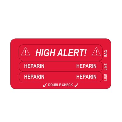 IV Line Tracing Piggyback Labels, Heparin