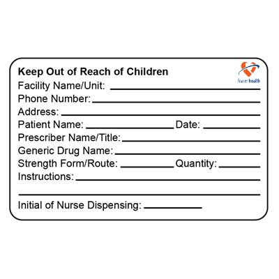 Label "Keep Out of Reach of Children" Black Ink / White with Fraser ...