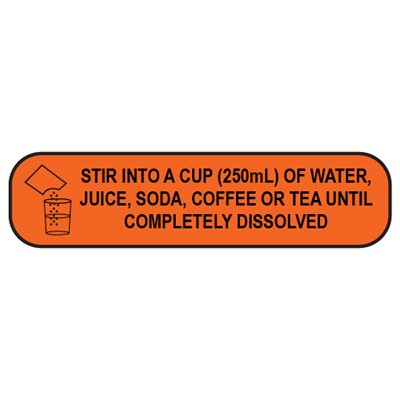 Label: Stir into a cup (250mL) of water...