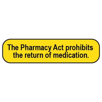 Label: The Pharmacy Act prohibits the return of medication.