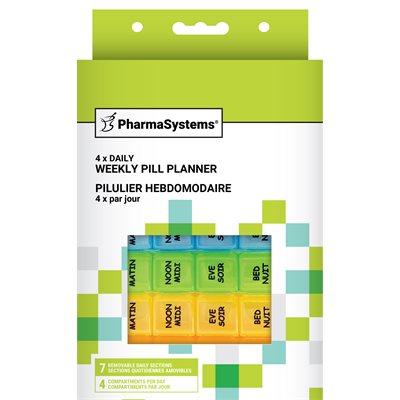 Weekly Pill Planner with 4X Daily Removable Sections